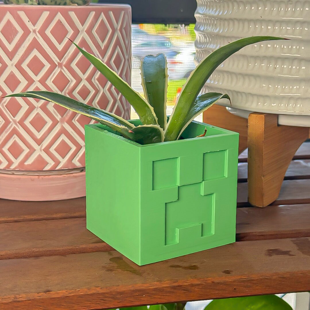 Creeper Head Plant Pot - Block Mining Inspired Cute Minimalist Planter ...