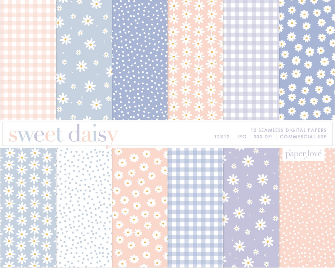 Daisy Digital Paper, Pastel Spring Daisy Floral Seamless Repeat Pattern ...