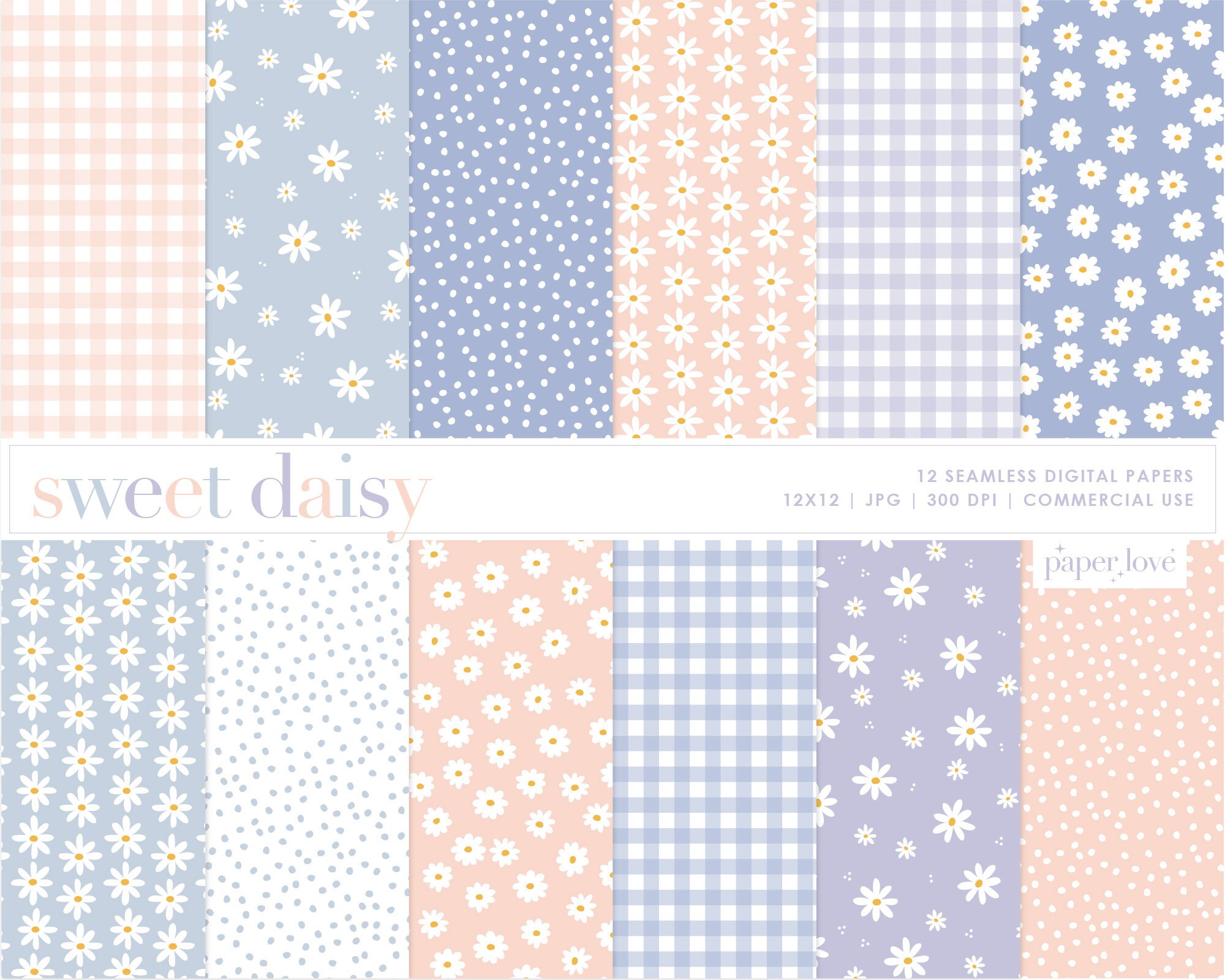 Daisy Digital Paper, Pastel Spring Daisy Floral Seamless Repeat Pattern ...