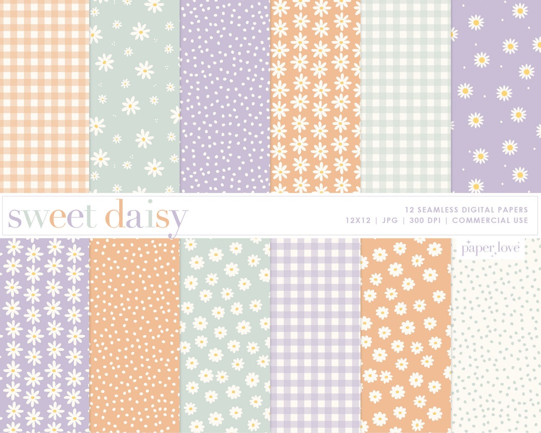 Daisy Digital Paper, Spring Daisy Floral Seamless Repeat Pattern ...