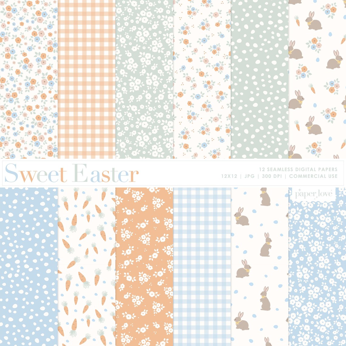 Easter Seamless Digital Paper, Spring Floral Easter Bunny Scrapbooking ...