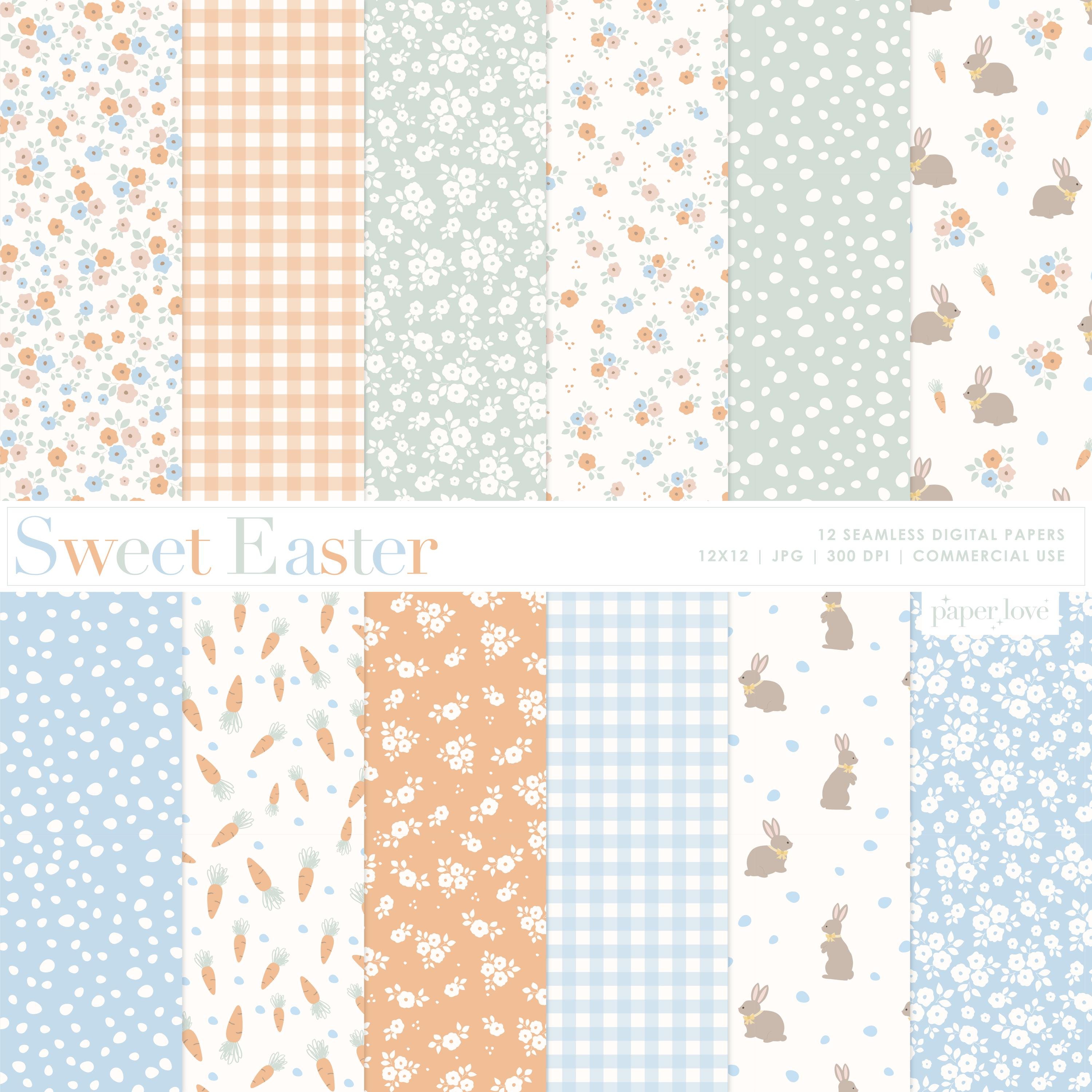 Easter Seamless Digital Paper, Spring Floral Easter Bunny Scrapbooking ...