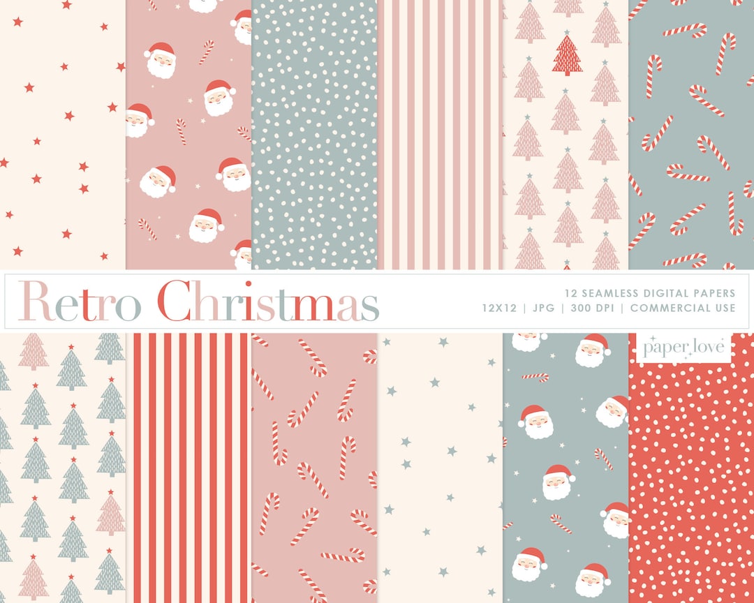 Christmas Digital Paper, Santa Claus Paper, Candy Cane Digital Paper ...