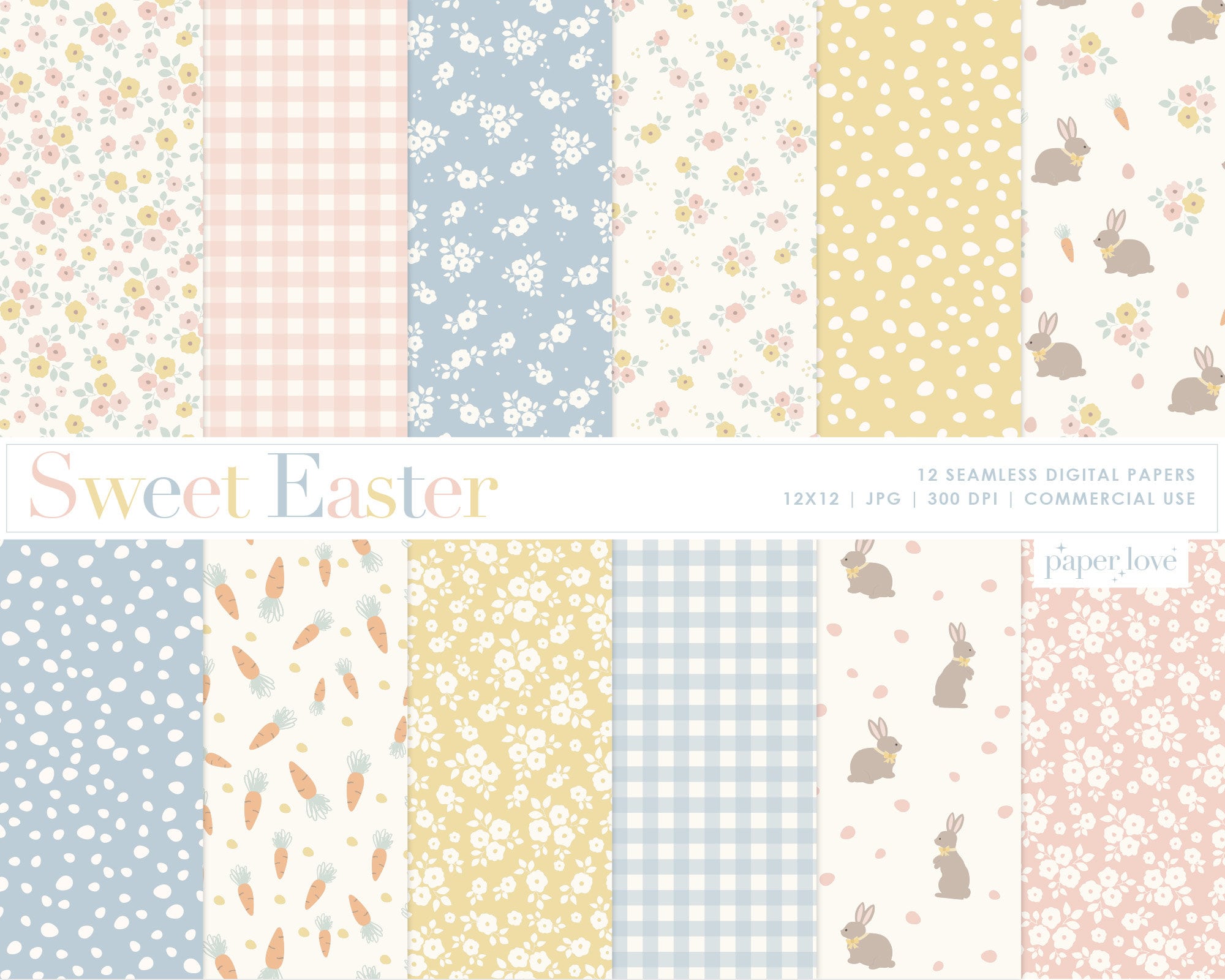 Easter Seamless Digital Paper, Spring Floral Easter Bunny Scrapbooking ...