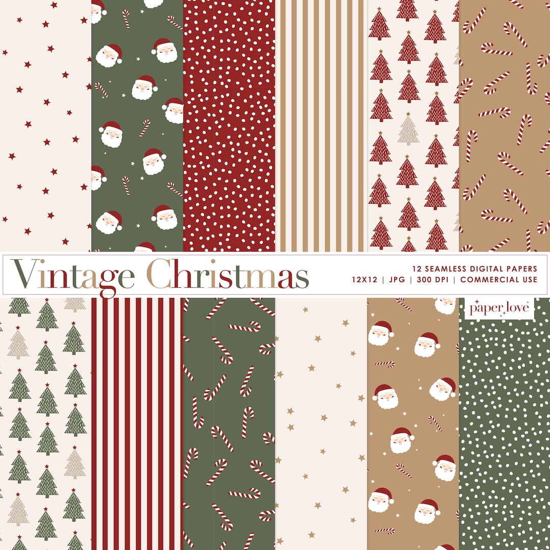 Christmas Digital Paper, Santa Digital Paper, Christmas Scrapbook Paper ...