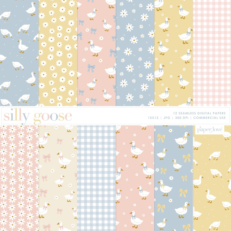 Silly Goose Cute Pastel Seamless Pattern | Whimsical Animal Digital Art ...