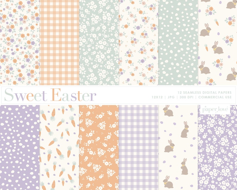 12 Easter Seamless Digital Paper, Spring Floral Easter Bunny ...