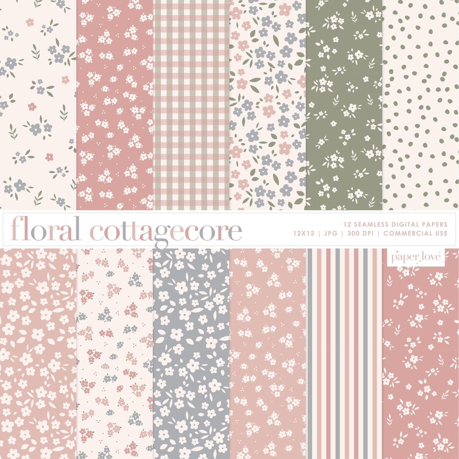 Floral Cottagecore Digital Paper, Spring Floral Seamless Repeat Pattern ...