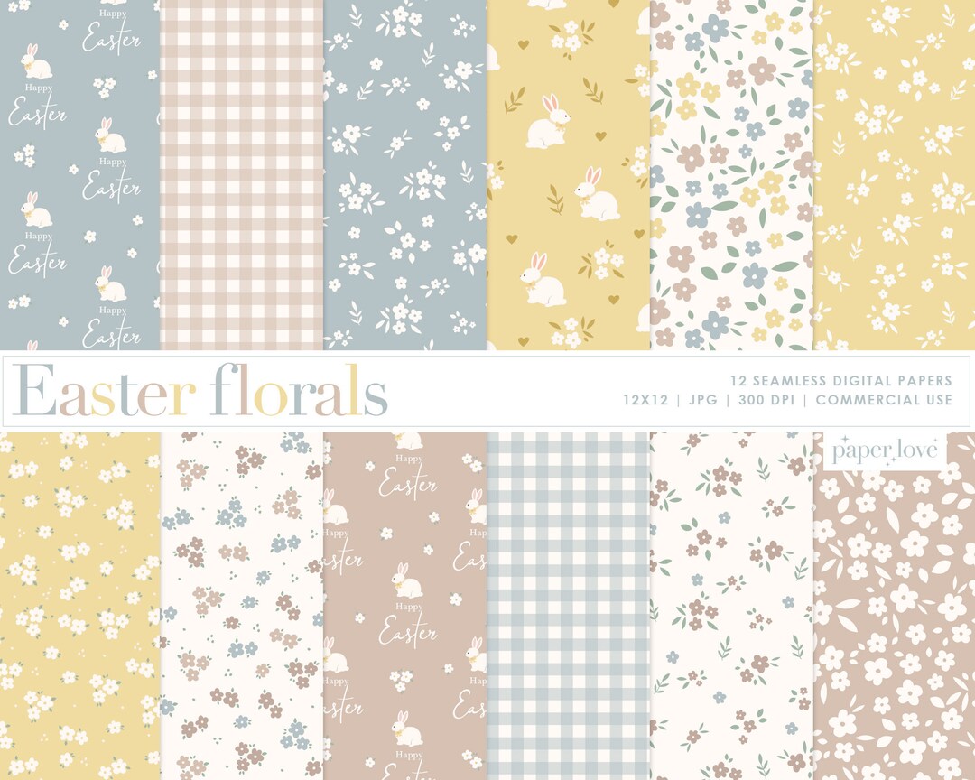 12 Easter Seamless Digital Papers, Boho Easter Scrapbook Paper, Bunny ...