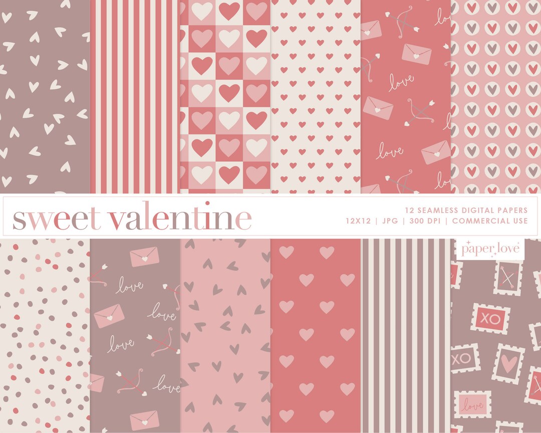 12 Valentine Seamless Digital Papers, Valentine's Day Scrapbook Paper ...