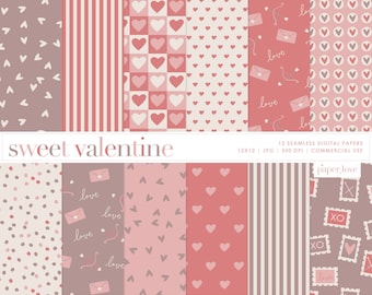 12 Valentine Seamless Digital Papers, Heart Scrapbook Paper, Heart ...