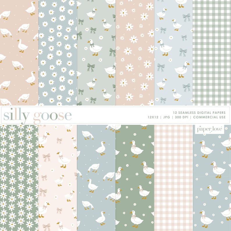 Silly Goose Seamless Pattern, Cute Cottagecore Spring Repeating Design ...