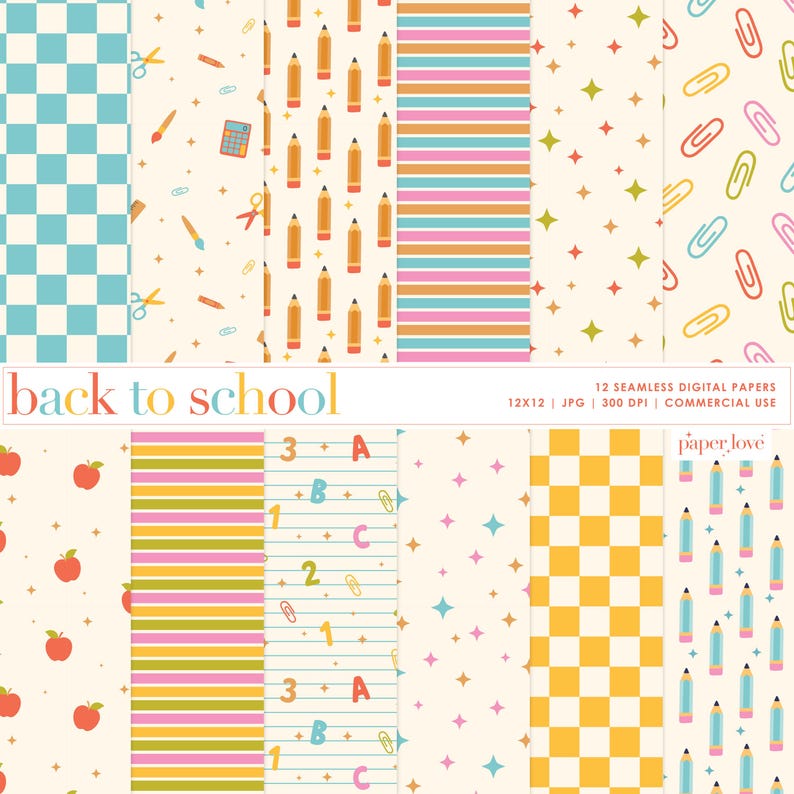 Back to School Seamless Pattern, Digital Paper for Teachers, Classroom ...