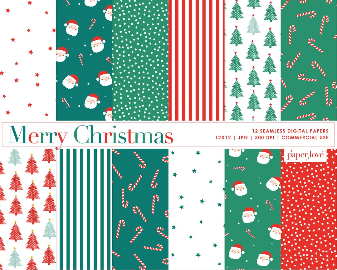 Christmas Digital Paper, Christmas Scrapbook Paper, Santa Digital Paper ...