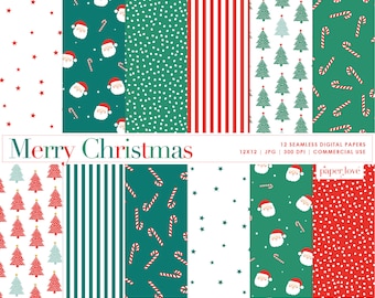 Christmas Digital Paper Santa Claus Paper Candy Cane Digital - Etsy