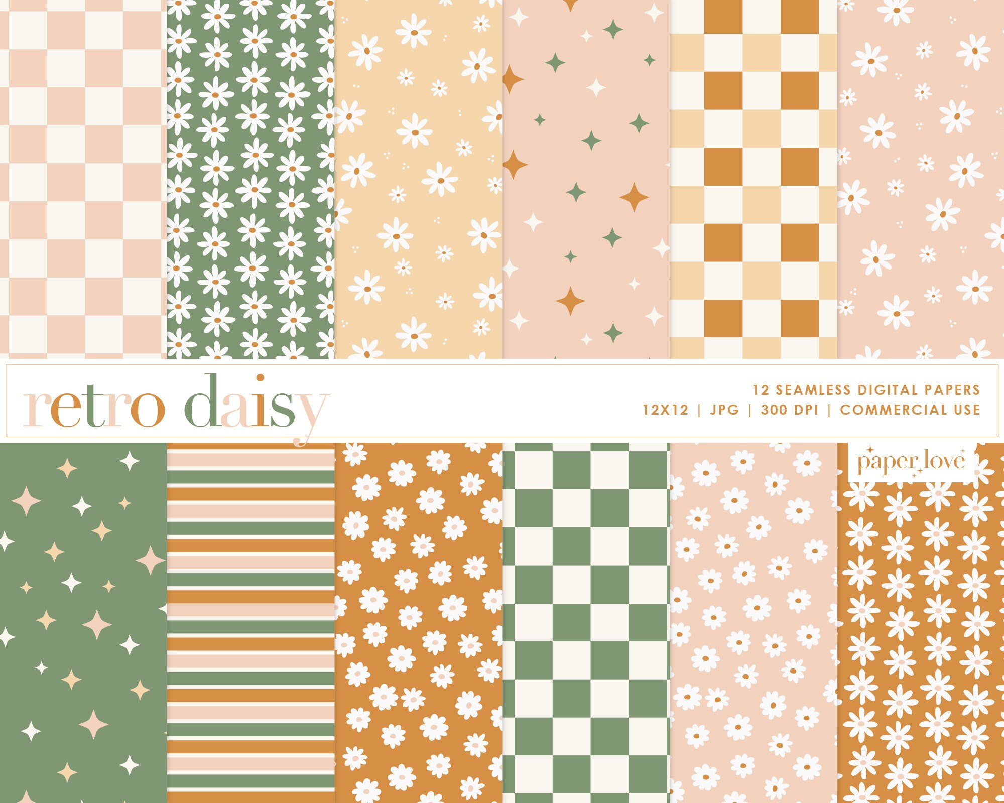 Retro Daisy Seamless Pattern, Summer Daisy Repeat Pattern, Check ...