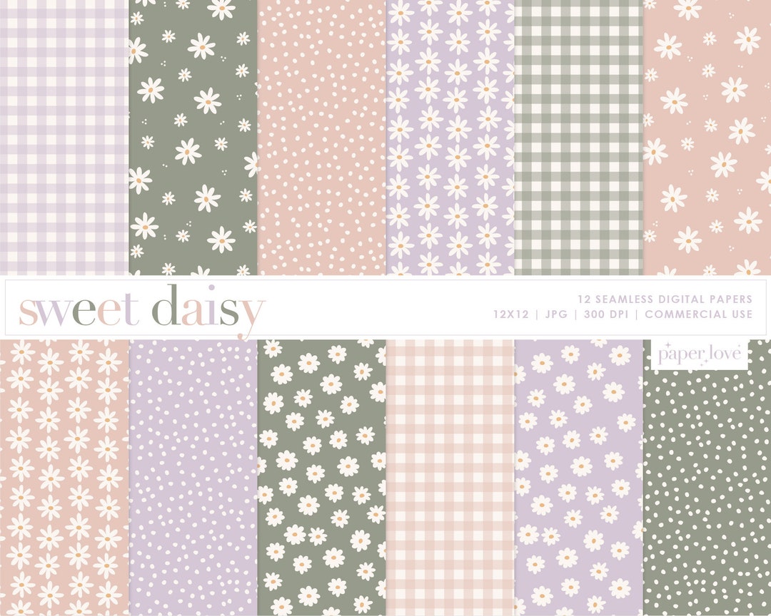 Daisy Digital Paper, Boho Daisy Floral Seamless Repeat Pattern ...