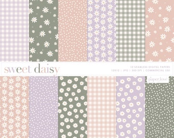 16 Cute Spring Flower Digital Papers. Daisy Floral Seamless Pattern Set ...
