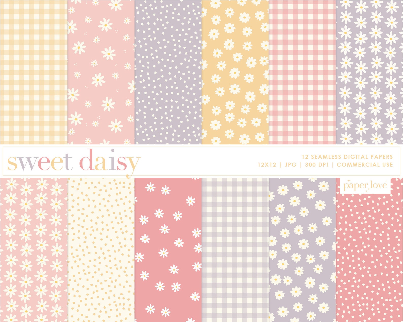 Daisy Digital Paper, Spring Daisy Floral Seamless Repeat Pattern ...
