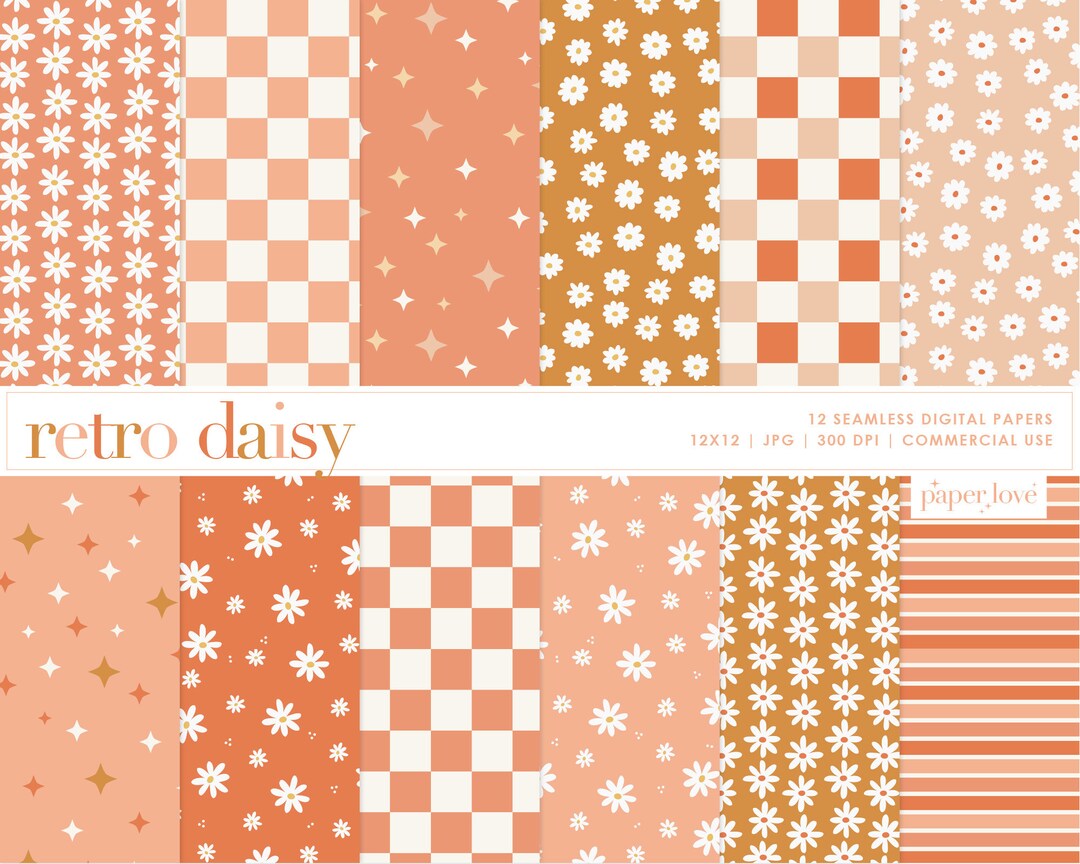 Retro Daisy Seamless Pattern, Summer Daisy Repeat Pattern, Check ...