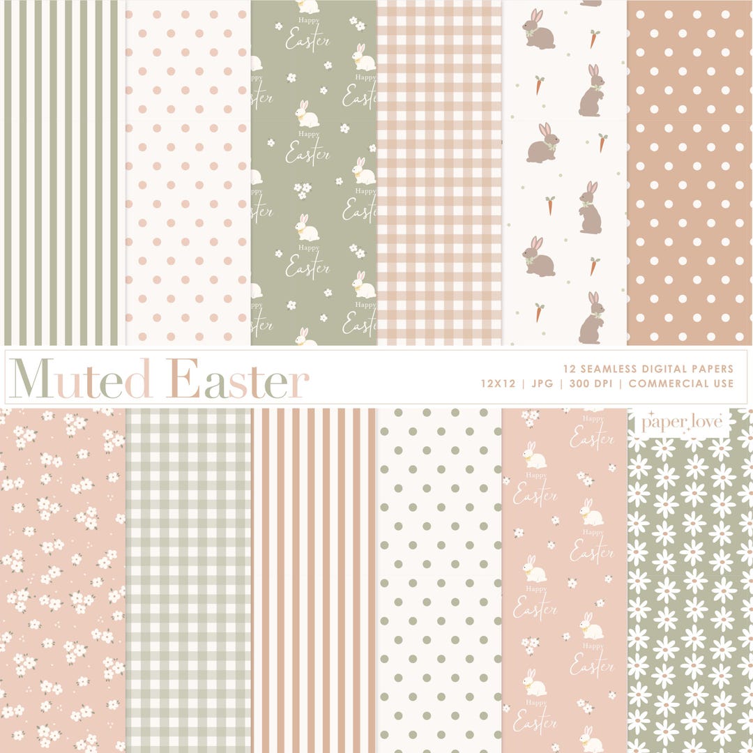 Boho Muted Easter Seamless Digital Paper, Muted Easter Bunny ...