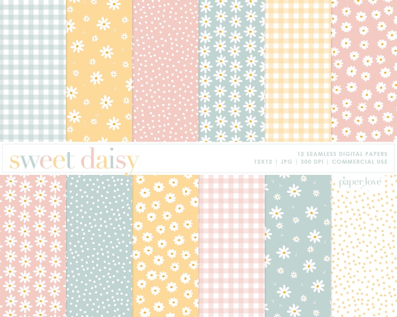 Daisy Digital Paper, Daisy Floral Seamless Repeat Pattern, Backgrounds ...