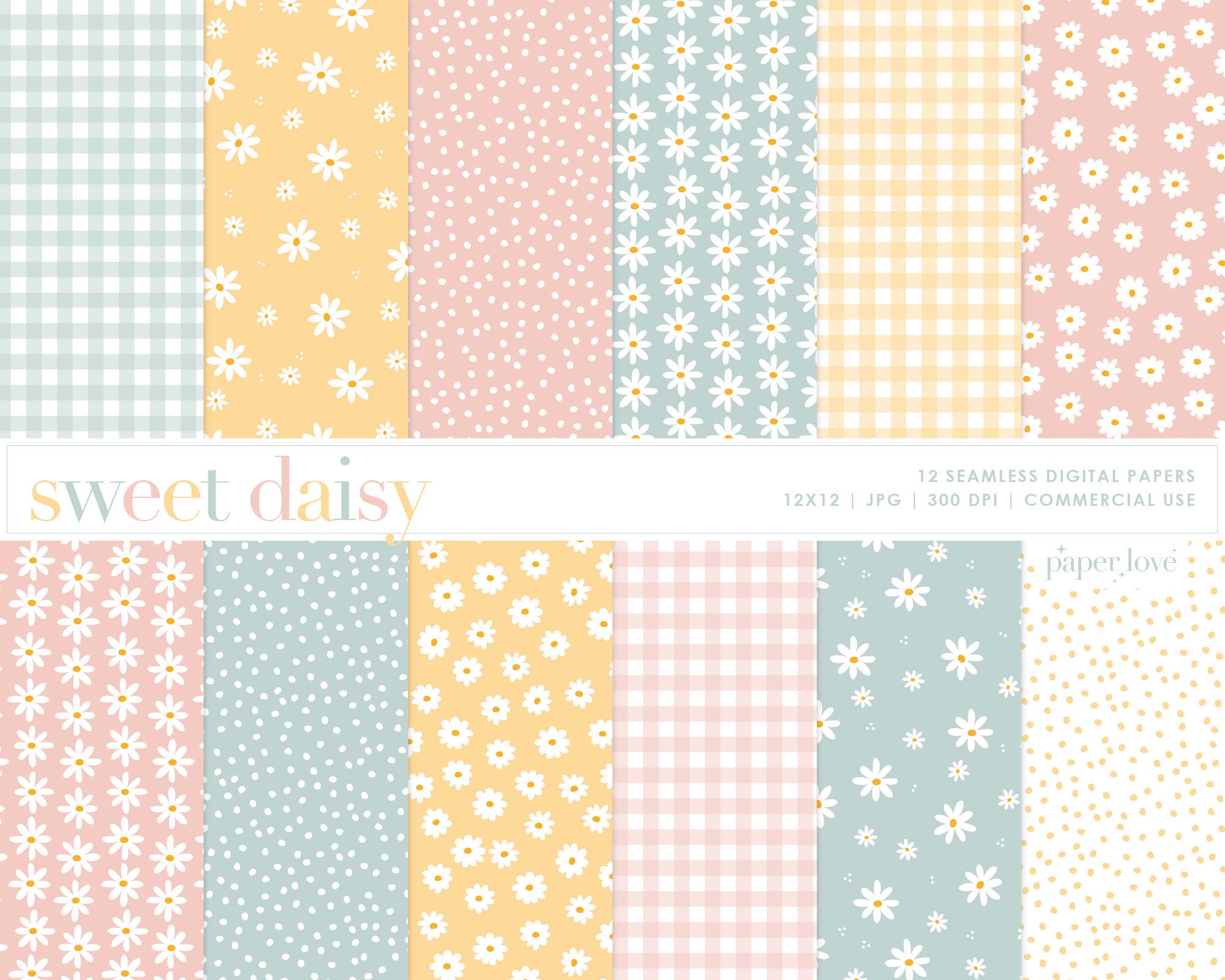 Daisy Digital Paper, Daisy Floral Seamless Repeat Pattern, Backgrounds ...