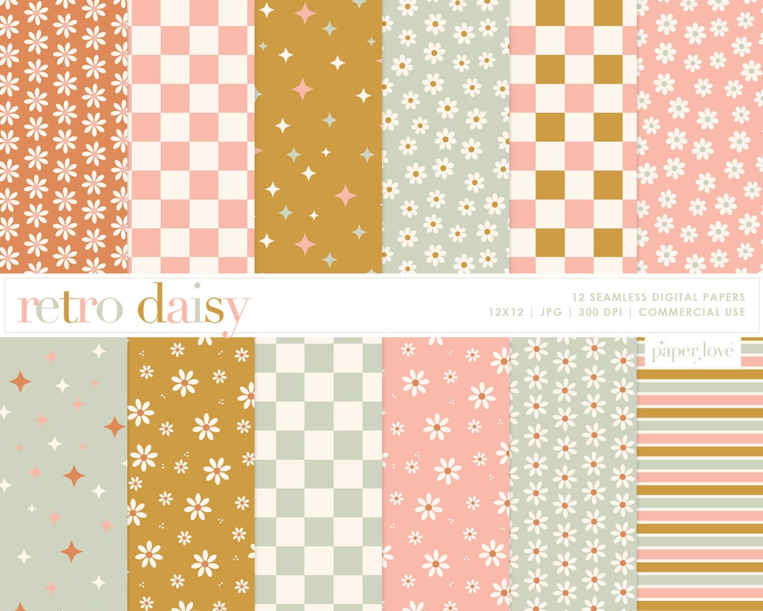 Retro Daisy Seamless Pattern, Summer Daisy Repeat Pattern, Check ...