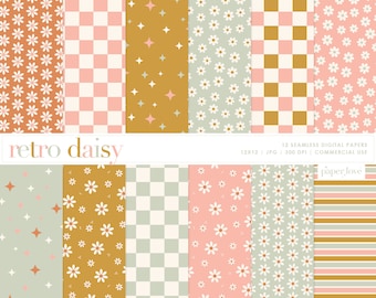 Daisy Digital Paper, Daisy Floral Seamless Repeat Pattern, Boho Floral ...