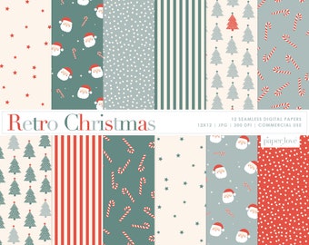 Christmas Digital Paper Santa Claus Paper Candy Cane Digital - Etsy