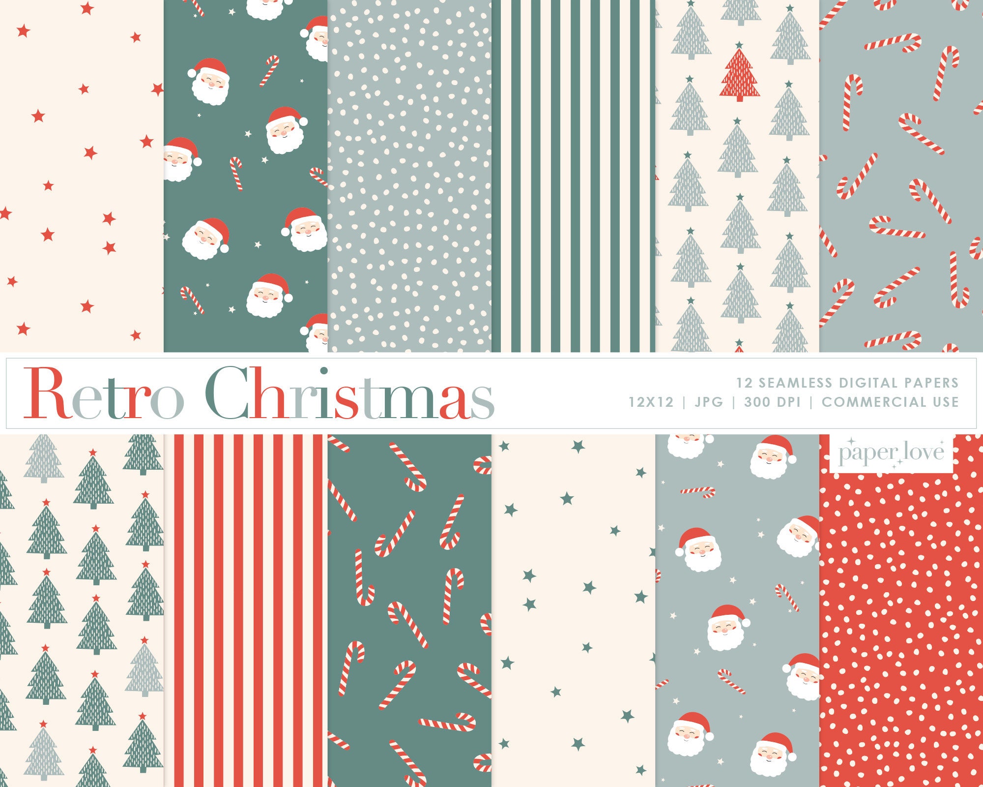 Christmas Digital Paper, Christmas Scrapbook Paper, Santa Digital Paper ...