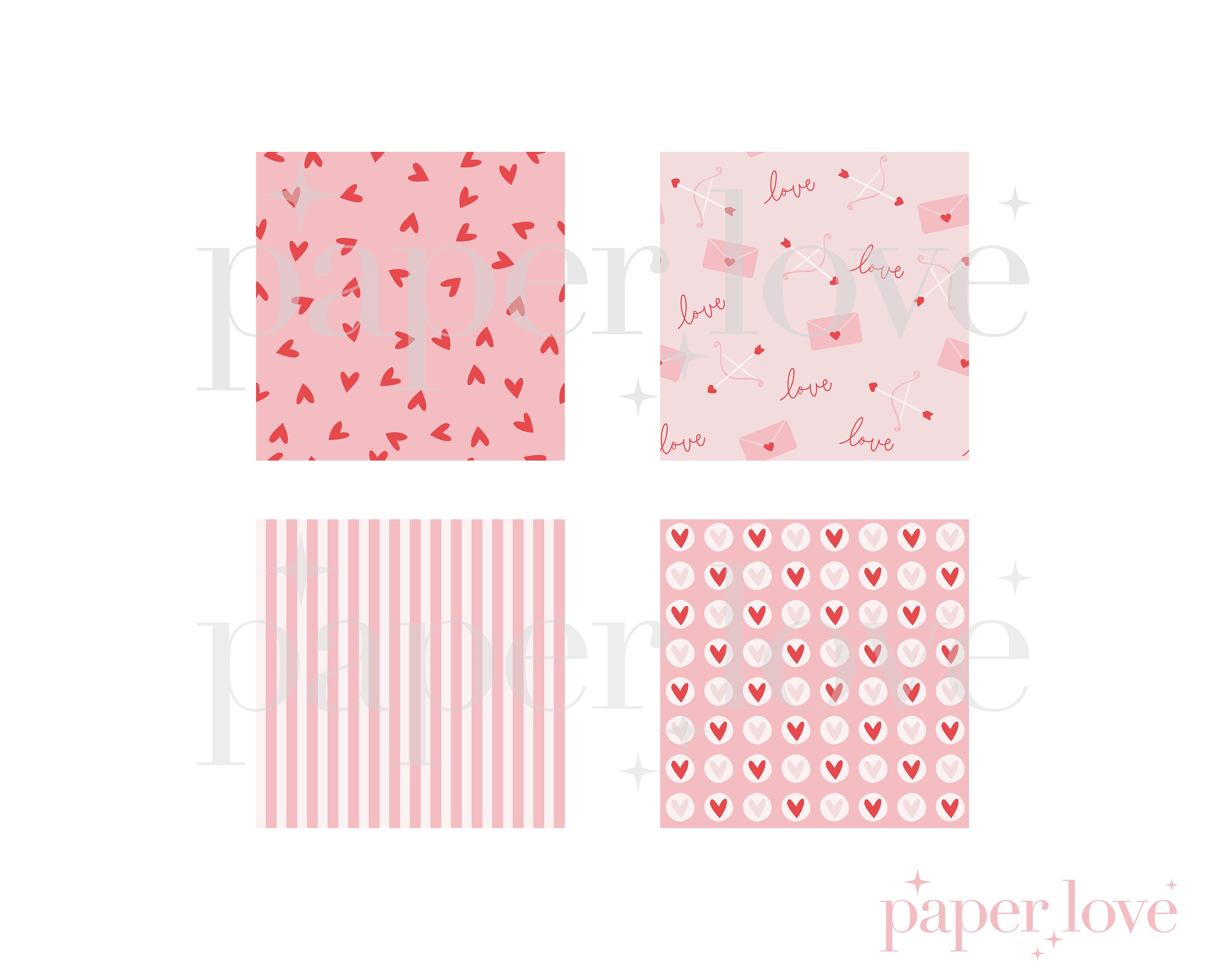 12 Valentine Seamless Digital Papers, Heart Scrapbook Paper, Love Heart ...