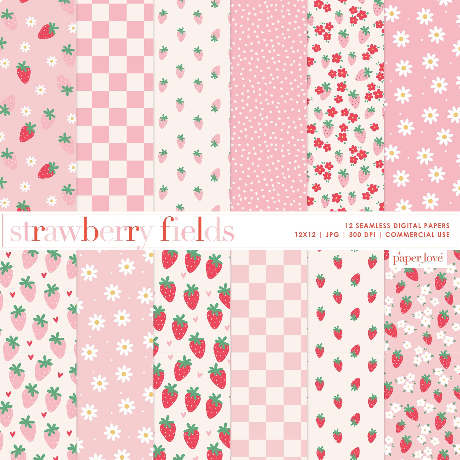 Strawberry Daisy Seamless Pattern, Cute Pastel Strawberry Pattern ...