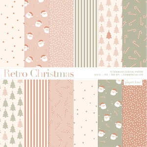 Retro Christmas Digital Paper, Santa Claus Paper, Candy Cane Digital ...