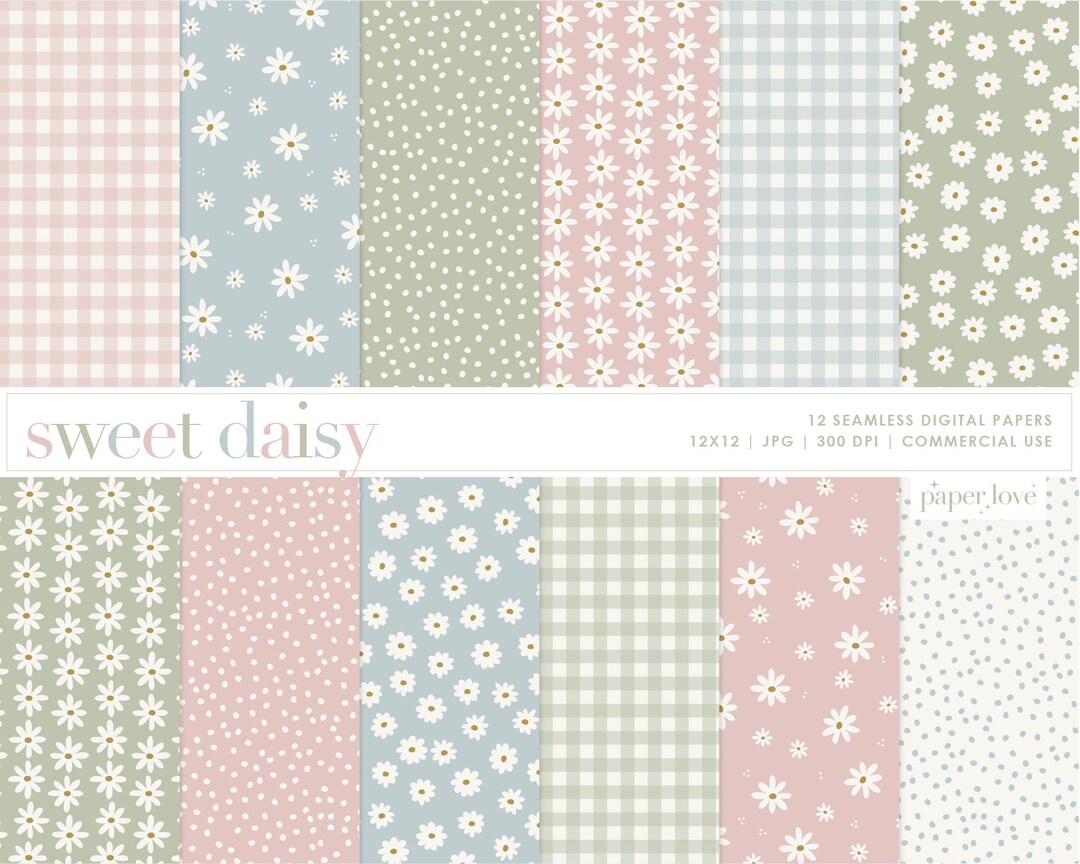 Daisy Digital Paper, Pastel Daisy Floral Seamless Repeat Pattern, Daisy ...