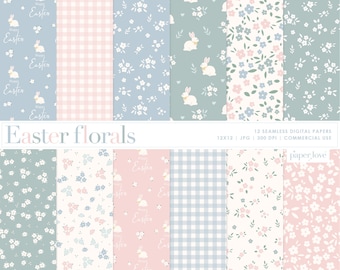 12 Easter Seamless Digital Papers, Boho Easter Scrapbook Paper, Bunny ...