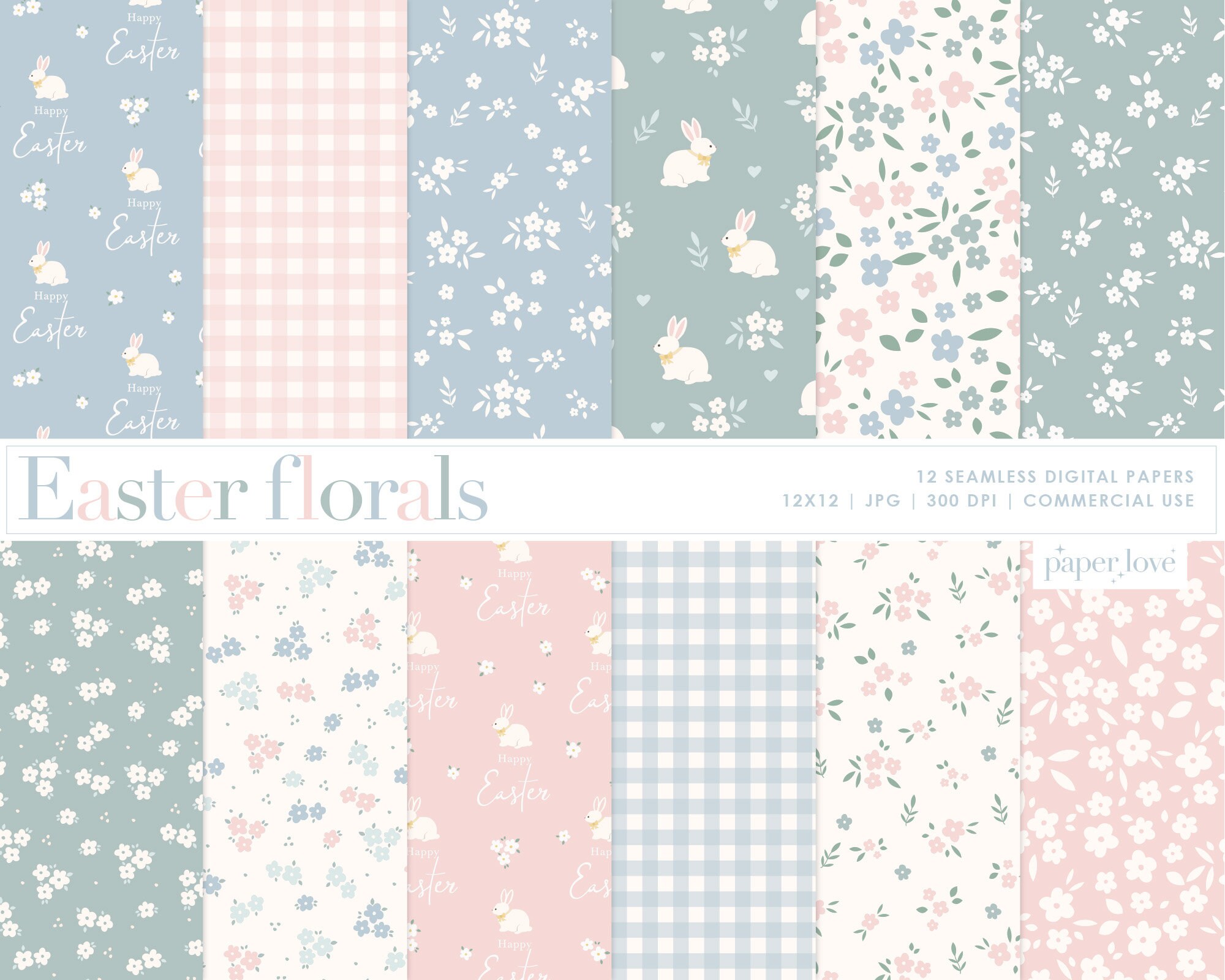 12 Easter Seamless Digital Paper, Pastel Floral Easter Scrapbook Paper ...