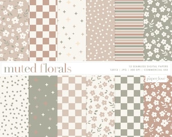 Spring Floral Seamless Pattern, Muted Boho Backgrounds, Printable ...