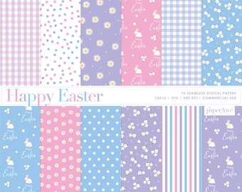 12 Easter Seamless Digital Papers, Boho Easter Scrapbook Paper, Bunny ...