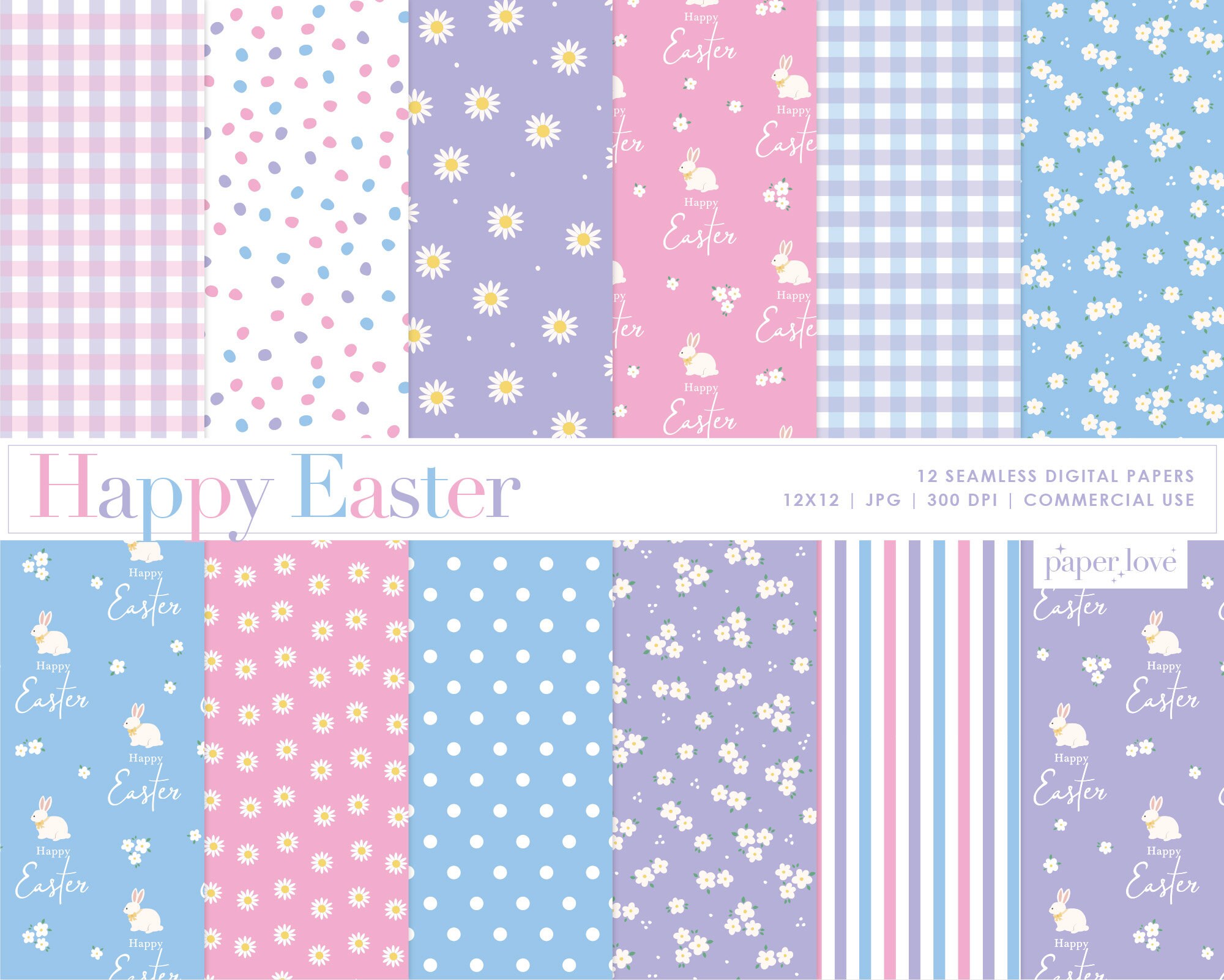 12 Easter Bunny Digital Paper, Bunny Scrapbook Paper, Bunny Pattern ...