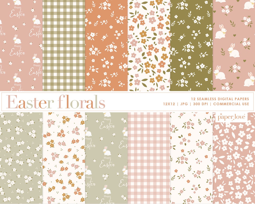 12 Easter Seamless Digital Papers, Boho Easter Scrapbook Paper, Bunny ...