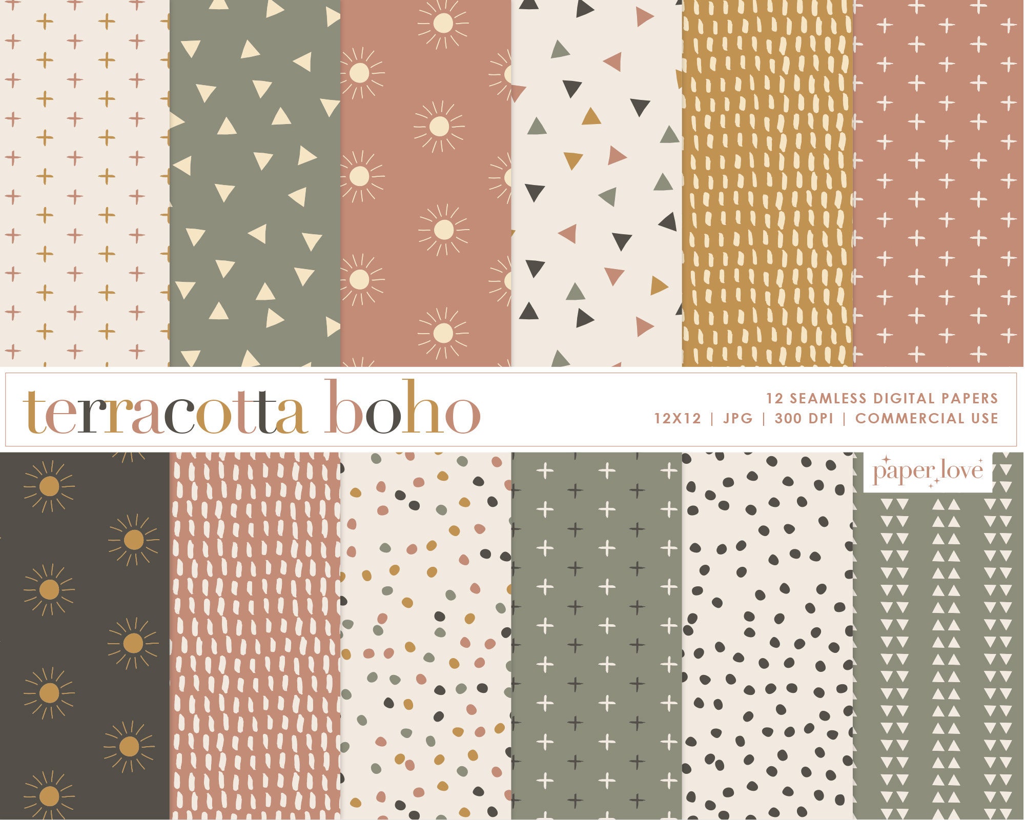Terracotta Boho Digital Paper, Boho Seamless Repeat Pattern ...
