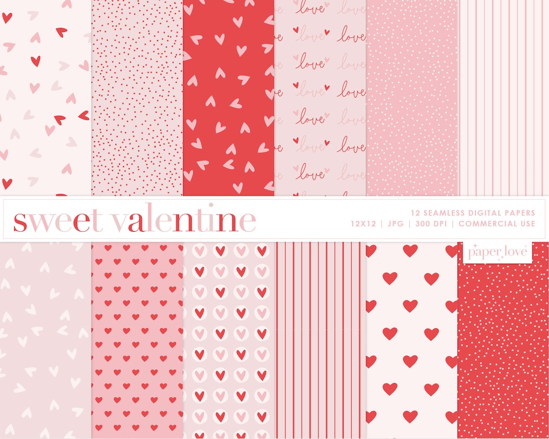 12 Valentine Seamless Digital Papers, Heart Scrapbook Paper, Heart ...