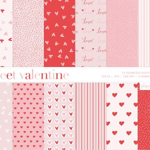 12 Valentine Seamless Digital Papers, Heart Scrapbook Paper, Heart ...