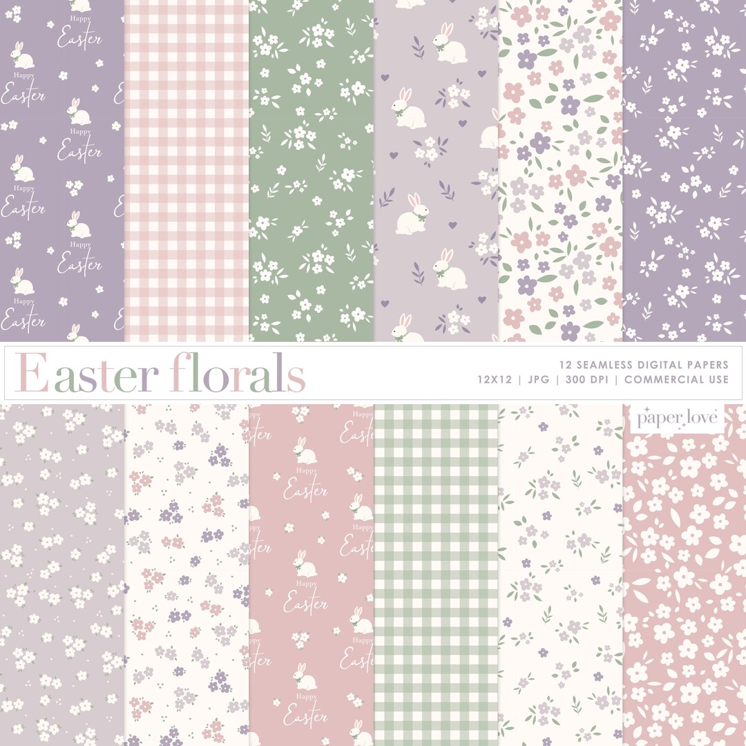 12 Easter Seamless Digital Papers, Spring Easter Bunny Background ...