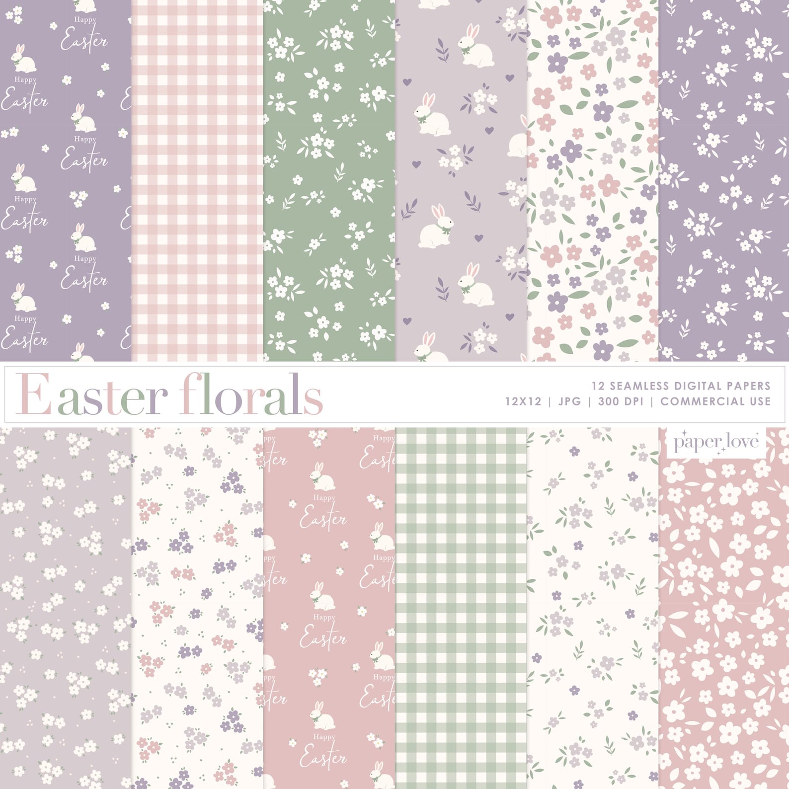12 Easter Seamless Digital Papers, Spring Easter Bunny Background ...
