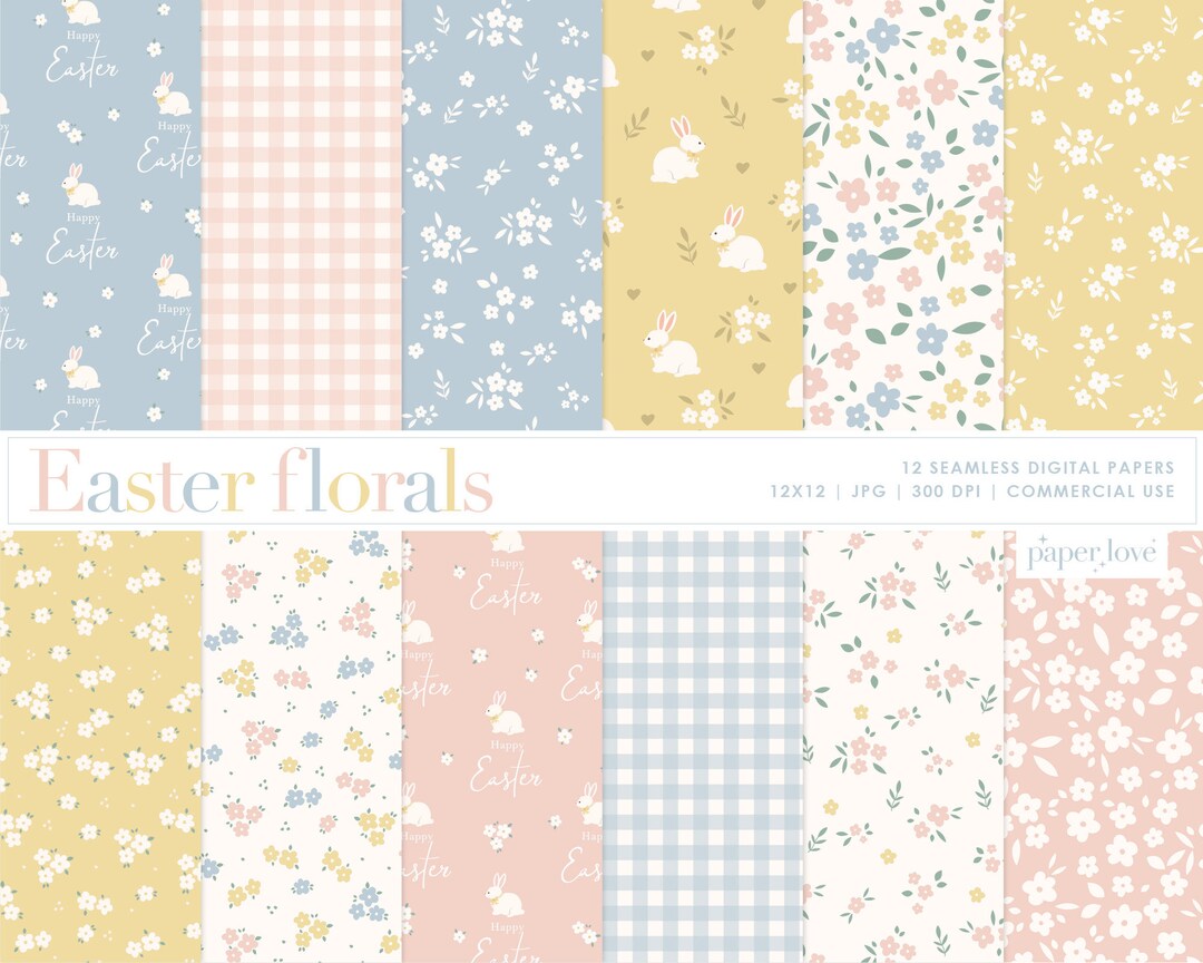 12 Easter Seamless Digital Papers, Boho Easter Scrapbook Paper, Bunny ...