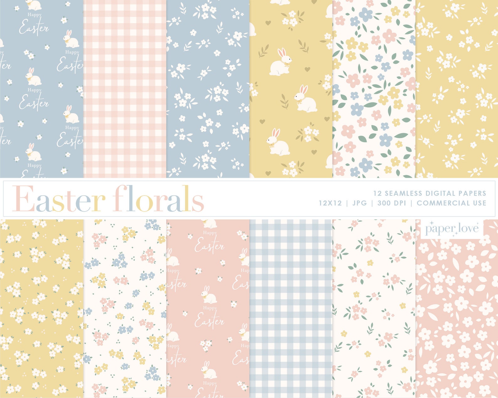 12 Easter Seamless Digital Papers, Boho Easter Scrapbook Paper, Bunny ...