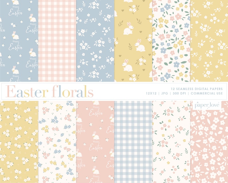 12 Easter Seamless Digital Papers, Boho Easter Scrapbook Paper, Bunny ...