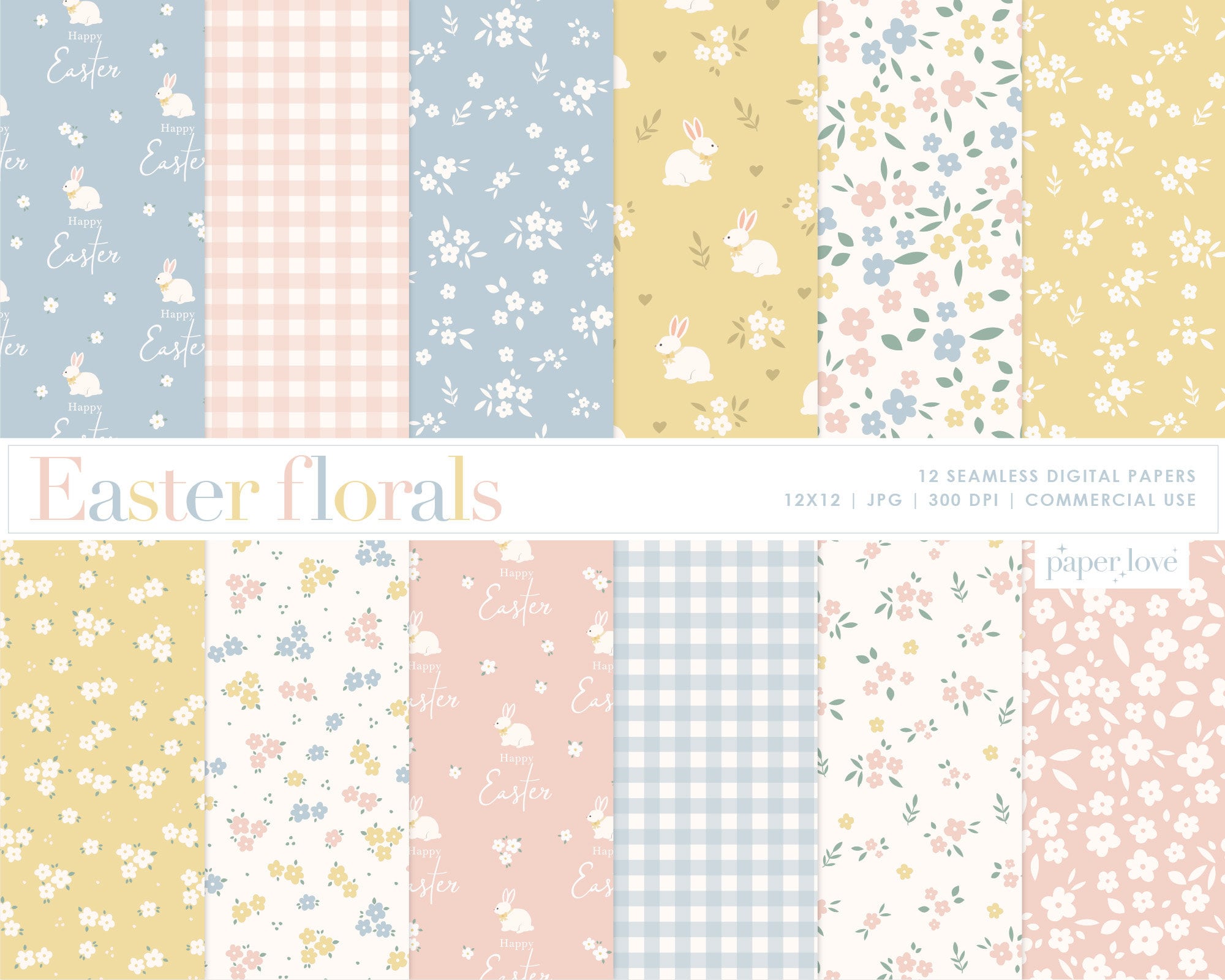 12 Easter Seamless Digital Papers, Boho Easter Scrapbook Paper, Bunny ...